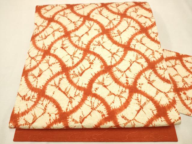 平和屋着物●岩手の匠　草紫堂　南部絞り　茜染　九寸名古屋帯　絞り　紬地　吉祥文　正絹　逸品　CAAR1354hy