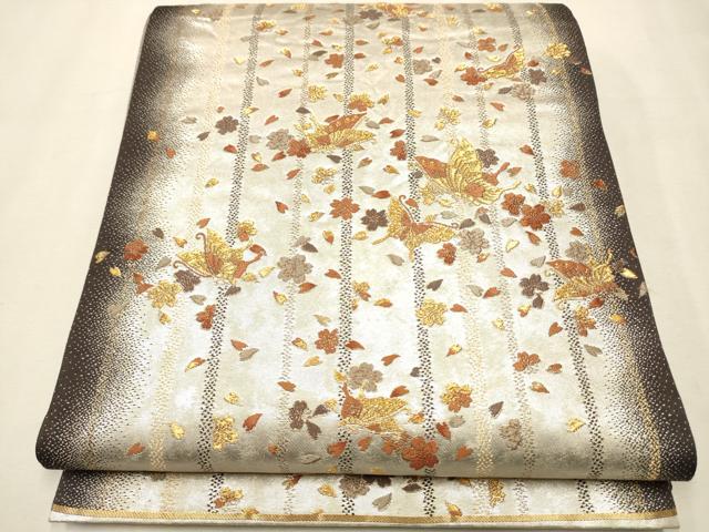 平和屋着物●西陣の名門　加納幸謹製　六通柄袋帯　唐織　花蝶文　金糸　引箔　正絹　逸品　CAAR1413hy