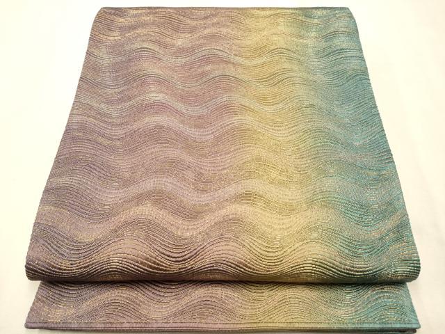 平和屋着物●六通柄袋帯　本泥染め　天平組織　よろけ縞　金糸　正絹　逸品　CAAR1414hy