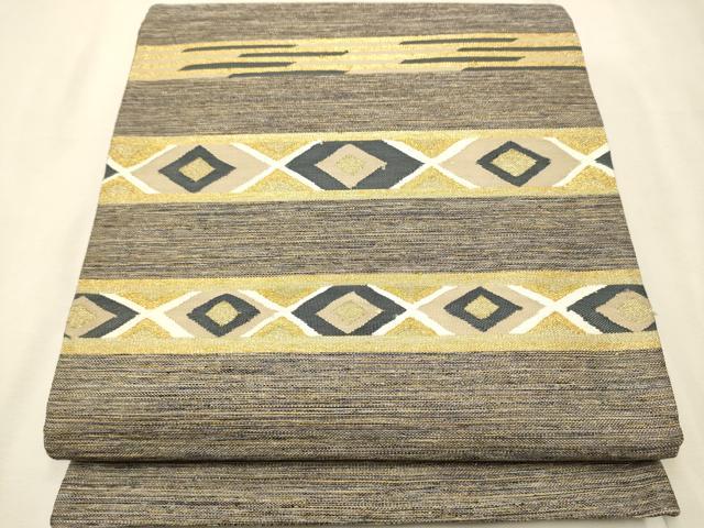 平和屋着物●太鼓柄袋帯　横段菱文　金糸　正絹　逸品　CAAR1418hy