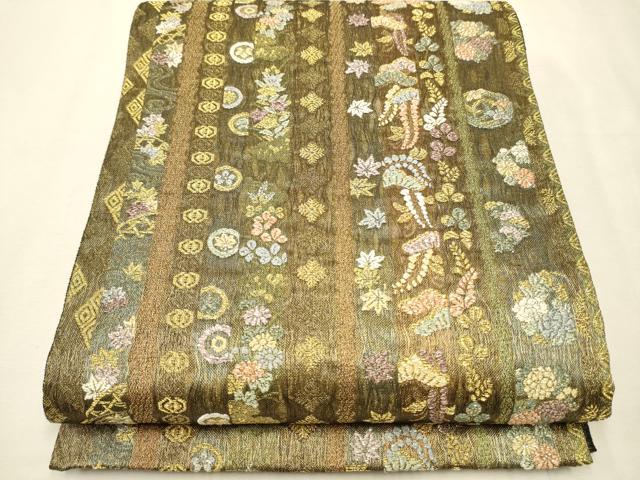 平和屋着物●六通柄袋帯　献上花丸文　金銀糸　正絹　逸品　CAAR1423hy