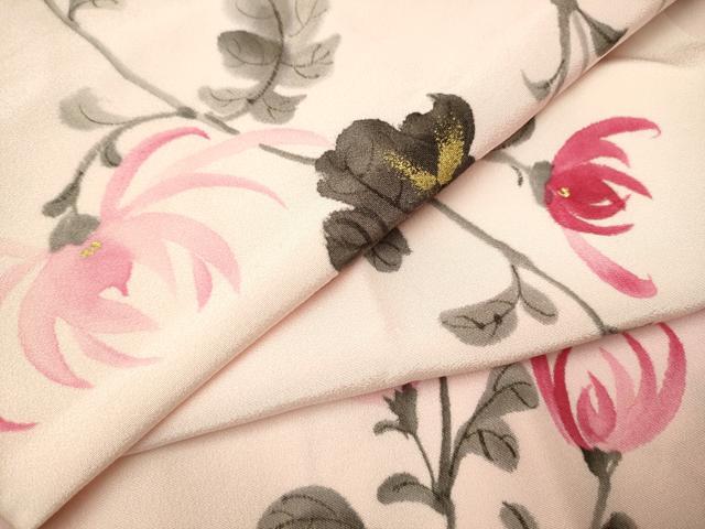 平和屋着物●長襦袢　無双仕立て　手描き　枝菊文　暈し染め　金彩　洗える着物　CAAR1403hy