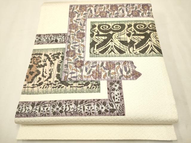 平和屋着物●六通柄袋帯　吉祥花文　銀糸　正絹　逸品　CAAR1427hy