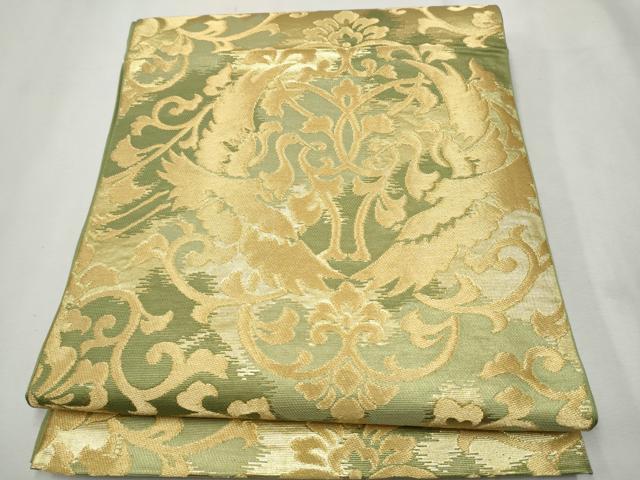 平和屋着物●西陣　川島織物　六通柄　本袋帯　向かい鳥花唐草文　金糸　正絹　逸品　CAAR1441hy