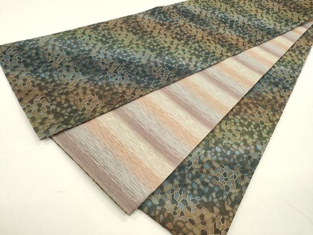 平和屋着物○両面 六通柄袋帯 雪輪石畳草花文 金糸 正絹 逸品