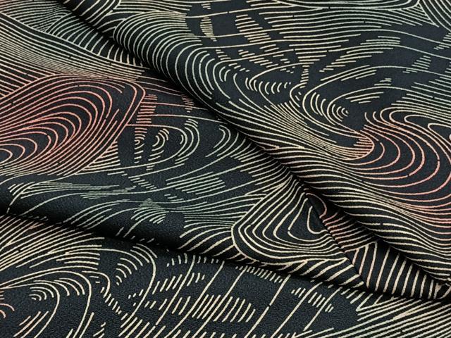 平和屋着物▽小紋　単衣　舞蝶文　黒地　洗える着物　CAAR6000xi