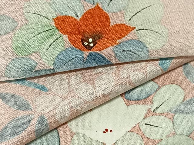 平和屋着物▽上質な小紋　単衣　手描き　枝花文　正絹　逸品　CAAR6236kb