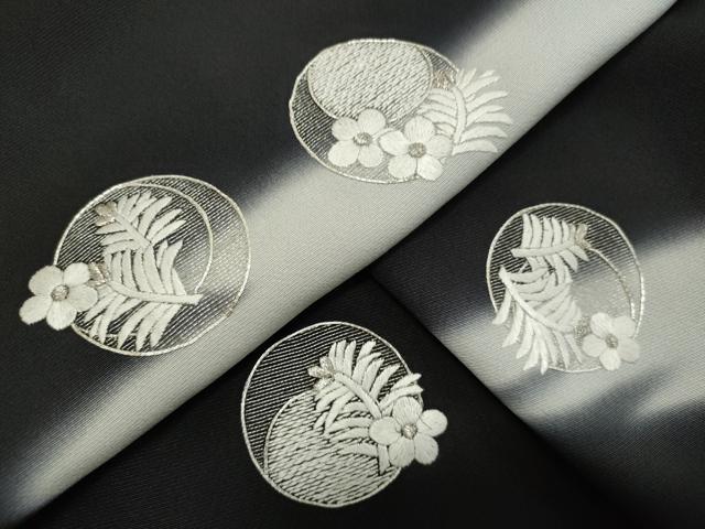 平和屋着物●訪問着　総刺繍　草花丸文　暈し染め　黒地　銀糸　正絹　逸品　未使用　CAAR6514ze