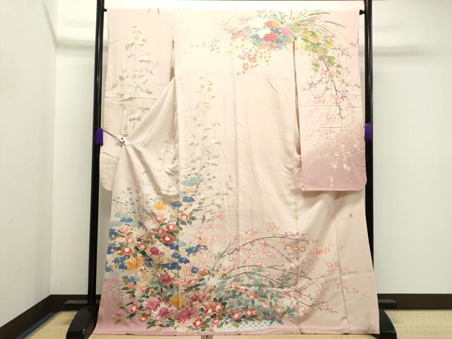 平和屋着物●豪華振袖　友禅　作家物　草花文　暈し染め　正絹　逸品　CAAR6520ze