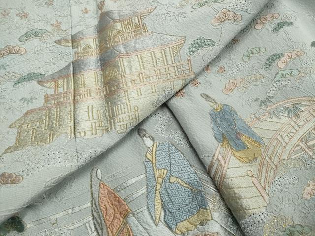 平和屋着物●中国三大刺繍　総刺繍　スワトウ刺繍　訪問着　松竹梅人物風景文　暈し染め　金糸　正絹　逸品　CAAR6528ze