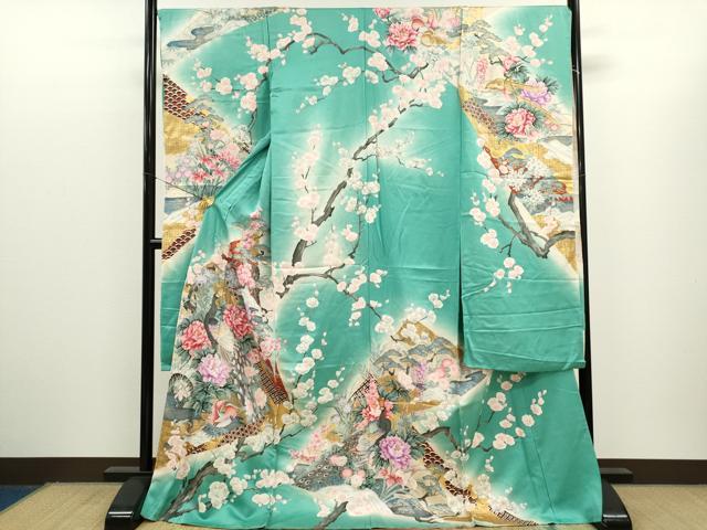 平和屋着物●豪華振袖　松竹梅孔雀吉祥鴛鴦花文　暈し染め　金彩　仮絵羽　逸品　未使用　CAAR6560ze