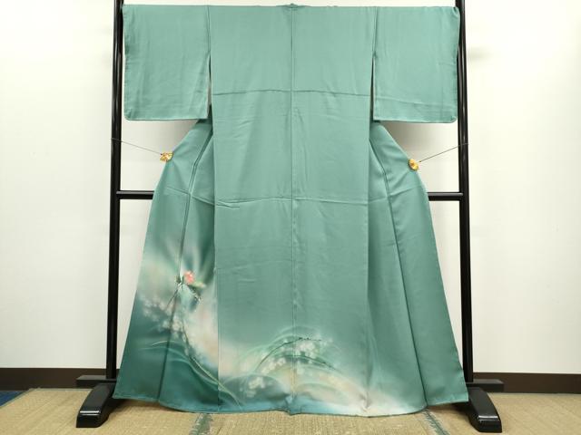 平和屋着物●訪問着　手描き　水玉　草花文　暈し染め　正絹　逸品　未使用　CAAR6564ze