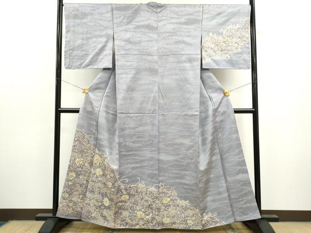 平和屋着物●訪問着　絞り　更紗花唐草文　暈し染め　銀通し地　正絹　逸品　未使用　CAAR6565ze