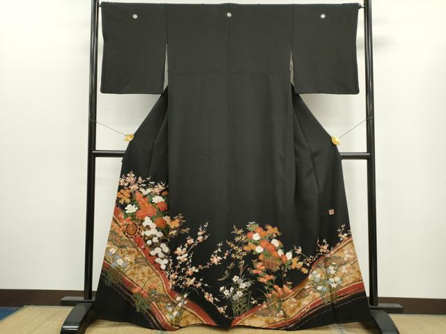 平和屋着物●女優・後藤久美子ブランド　黒留袖　刺繍　花車宝尽くし　金彩　正絹　逸品　CAAR6567ze