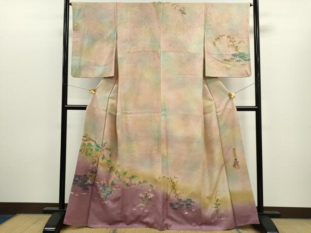 平和屋着物●紙芸創作者・横山優　和紙　訪問着　手描き　枝花文　暈し染め　正絹　逸品　CAAR6568ze