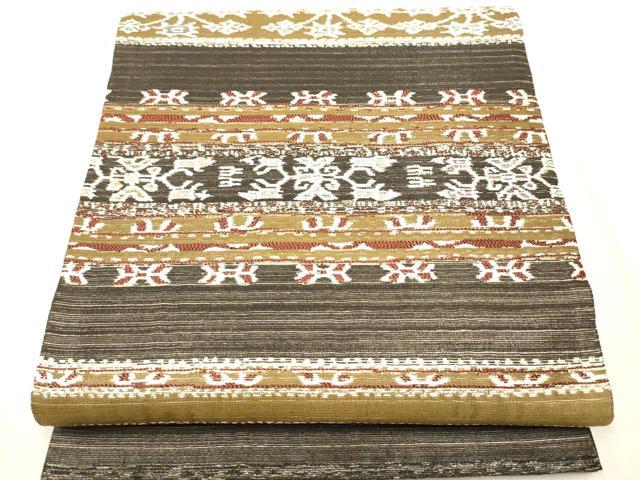 平和屋着物●両面　全通柄袋帯　横段吉祥花文　金糸　正絹　逸品　CAAR7663hy