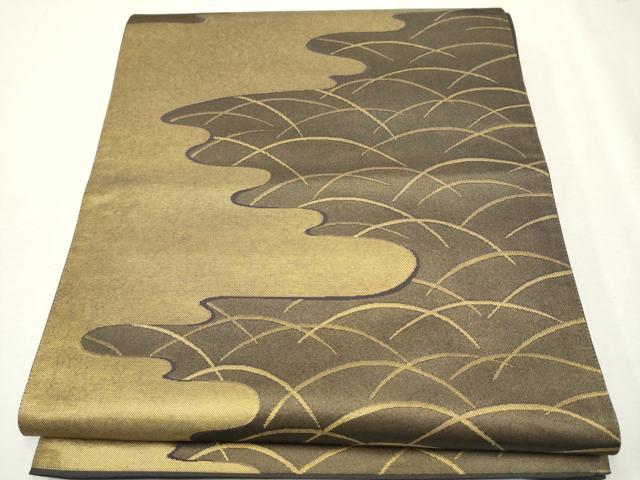 平和屋着物●澤屋重兵衛　六通柄袋帯　エ霞芝草文　金糸　正絹　逸品　CAAR7714hy