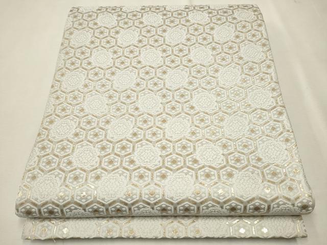 平和屋着物●全通柄袋帯　正倉院亀甲花文　金糸　正絹　逸品　CAAR7724hy