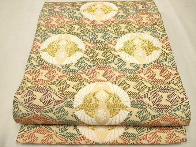 平和屋着物●六通柄袋帯　唐織　松菱鶴の丸文様　金糸　正絹　逸品　CAAR7764hy
