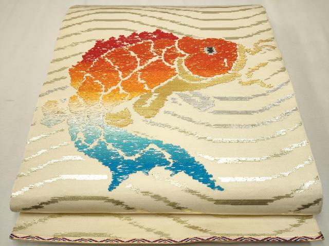 平和屋着物●龍村平蔵製　太鼓柄　本袋帯　名物荒磯瑞錦　金銀糸　正絹　逸品　CAAR7867hy