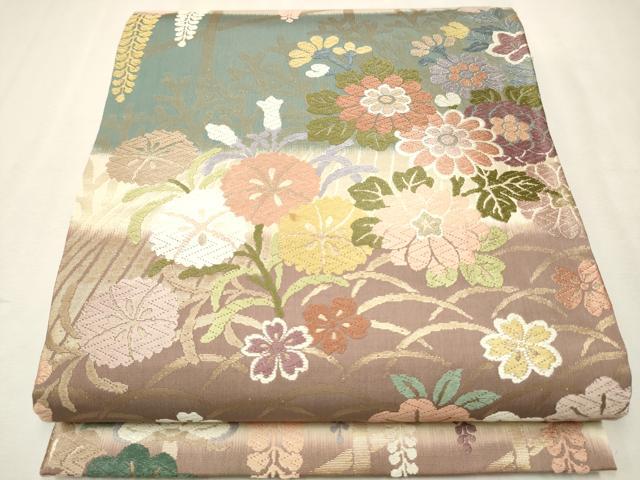 平和屋着物●西陣　六通柄袋帯　唐織　手織　草木染　草花文　金糸　正絹　逸品　CAAR7872hy