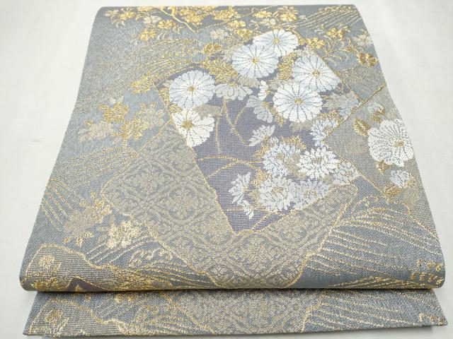 平和屋着物●六通柄袋帯　色紙重ね枝花文　金糸　正絹　逸品　CAAR7886hy