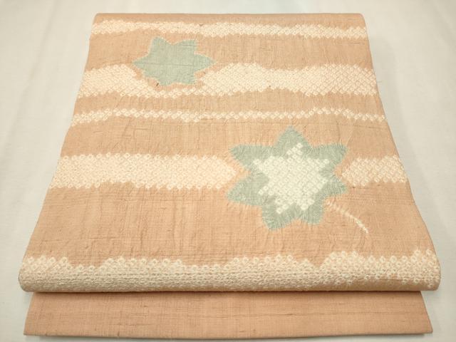 平和屋着物●九寸開き名古屋帯　紬地　絞り　楓文　正絹　逸品　CAAR7899hy