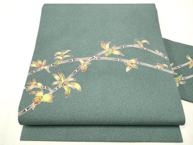 平和屋着物●九寸名古屋帯　友禅　枝葉文　正絹　逸品　CAAR7900hy