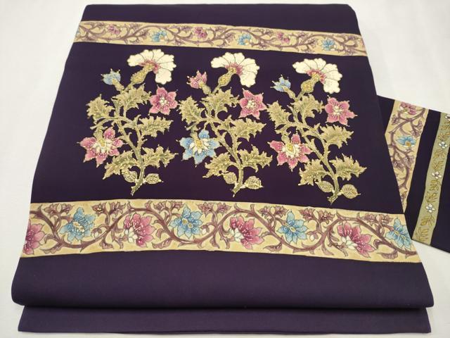 平和屋着物●塩瀬　九寸名古屋帯　花唐草文　金彩　正絹　逸品　CAAR7912hy