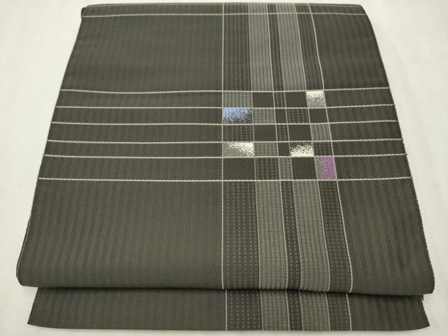 平和屋着物●八寸名古屋帯　格子柄　金糸　正絹　逸品　CAAR7916hy