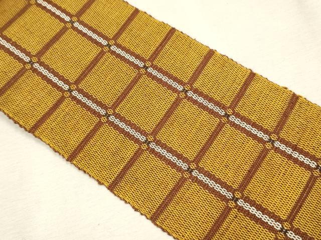 平和屋着物○本場黄八丈 伊達締め 格子柄 紙タグ付き 正絹 逸品