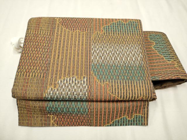 平和屋着物●ワンタッチつけ帯　泥染　紙布織り　雪輪吉祥文　正絹　逸品　CAAR7934hy