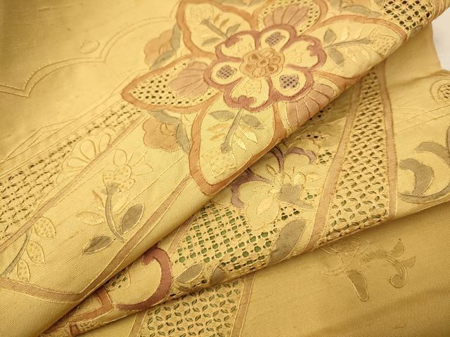 平和屋着物●中国三大刺繍　スワトウ相良刺繍　総刺繍　太鼓柄袋帯　紬地　正倉院花文　正絹　逸品　CAAR7958hy