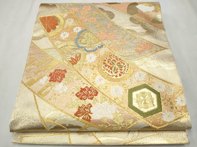 平和屋着物●西陣　川島織物　六通柄　本袋帯　短冊草花丸文　金糸　正絹　逸品　CAAR7982hy