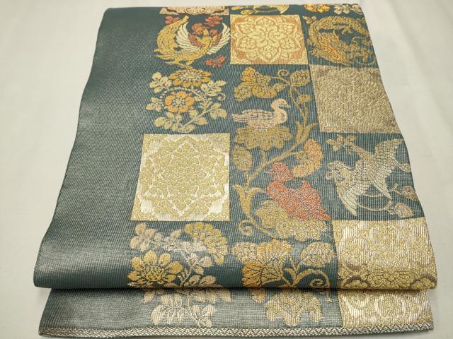 平和屋着物●紋屋井関　御寮織　六通柄袋帯　市松花喰鳥　金糸　正絹　逸品　CAAR7993hy
