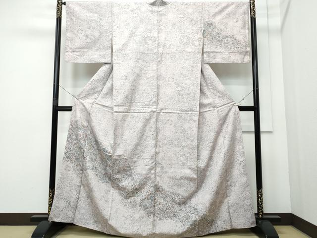 平和屋着物●訪問着　紬地　更紗吉祥花文　正絹　逸品　CAAR8068vf