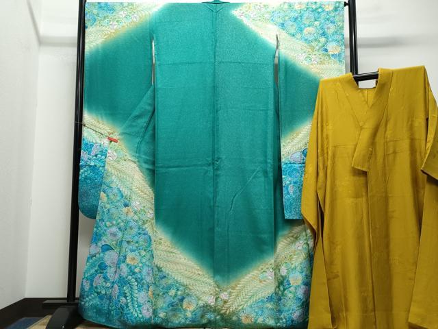 平和屋着物●豪華振袖・長襦袢セット　作家物　絞り　辻が花　暈し染め　銀通し地　やまと誂製　正絹　逸品　CAAR8126vf