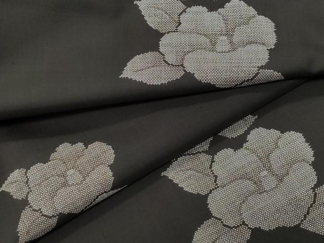 平和屋着物●本場大島紬　9マルキ　泥染め　地空き　椿　正絹　逸品　CAAR8170vf