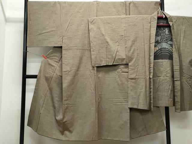 平和屋着物●男性　紬　アンサンブル　空五倍子色　正絹　逸品　CAAR8216vf