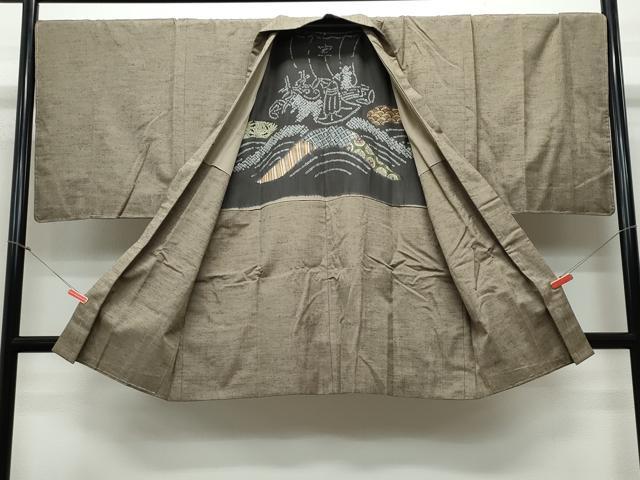 平和屋着物○男性 紬 アンサンブル 空五倍子色 正絹 逸品 CAAZ8283vf