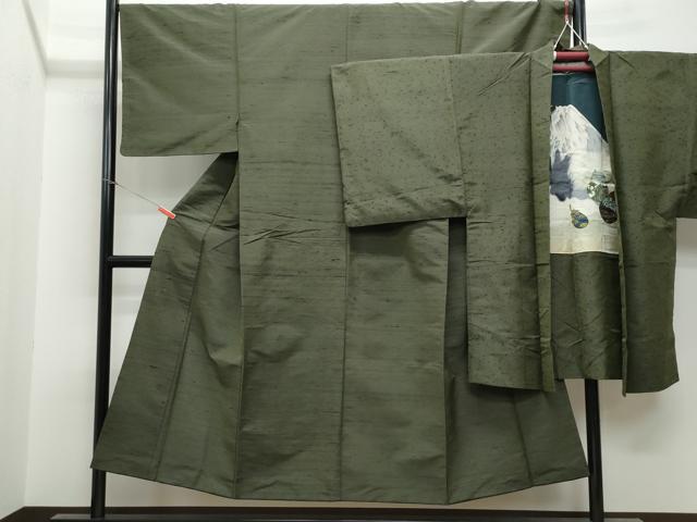 平和屋着物●男性　紬　髭紬・羽織セット　藍媚茶色　正絹　逸品　CAAR8223vf