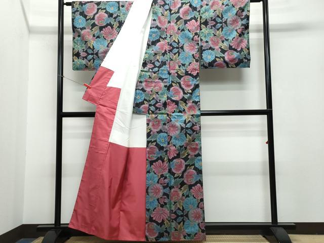 平和屋着物○本場大島紬 7マルキ 草花文 正絹 逸品 CAAV6568vf