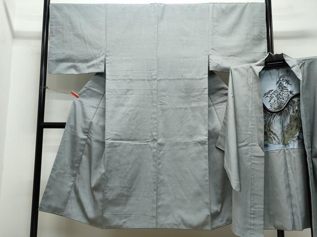 平和屋着物●男性　お召　アンサンブル　120亀甲　正絹　逸品　CAAR8292vf