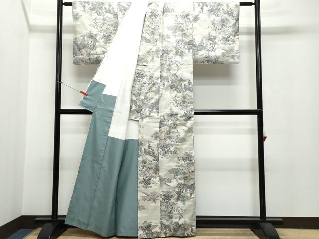 平和屋着物○本場大島紬 白大島 7マルキ 風景草木文 総絣 前田