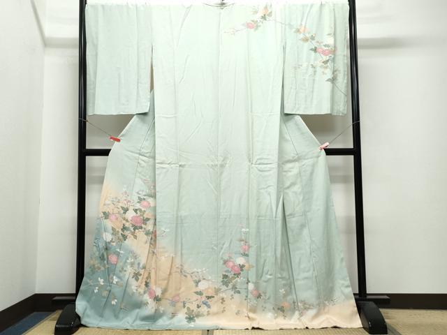 平和屋着物○本場大島紬 7マルキ 泥染め 短冊重ね吉祥花文 池畑