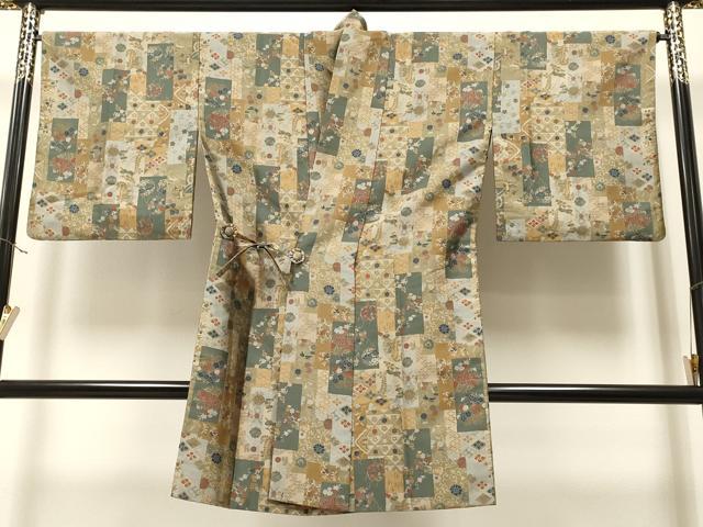 平和屋着物＃道中着　短冊吉祥花唐草文　ロング丈　正絹　逸品　CAAR9143id