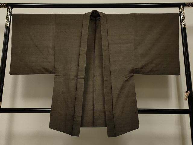 平和屋着物▽男性　羽織　単衣　紬地　樺茶色　正絹　逸品　CAAR9147id