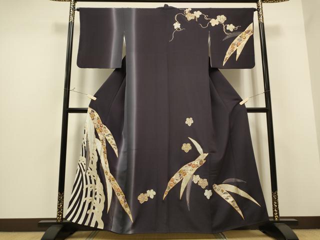 平和屋着物●訪問着　総刺繍　駒刺繍　立波草花文　暈し染め　金糸　正絹　逸品　CAAS0013th