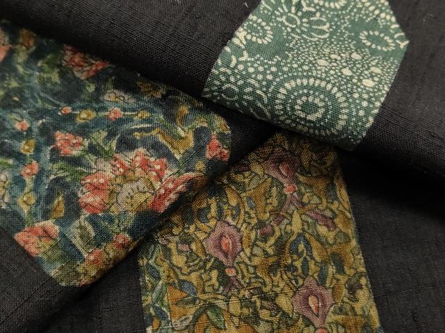 平和屋着物●結城紬　100亀甲　矢羽更紗花文　正絹　逸品　CAAS0059th
