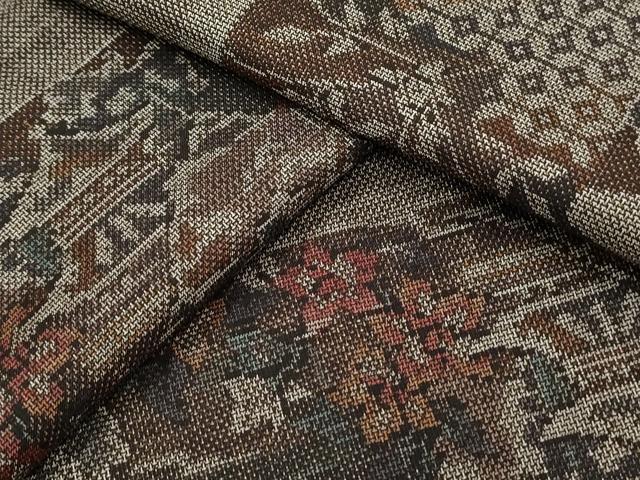 平和屋着物●本場大島紬　9マルキ　泥染め　風景文　正絹　逸品　未使用　CAAS0159th